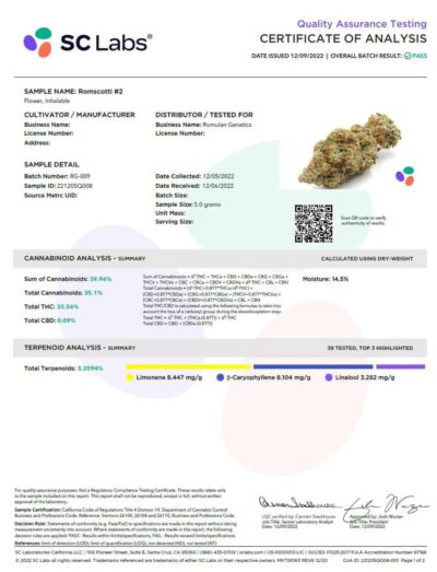 ROMULAN GENETICS - ROMSCOTTI F1 STRAIN - FEM PHOTO - 6 PACK - Multiverse Beans Seed Bank